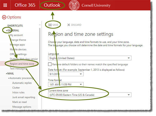 Time Zone Outlook Web